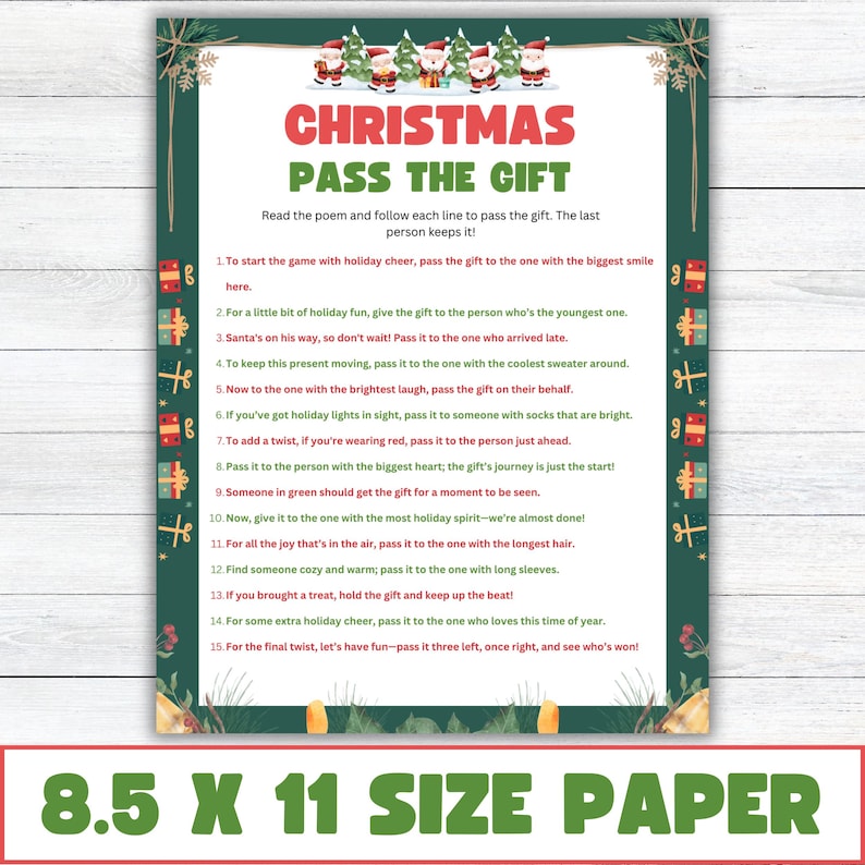 Christmas Pass the Gift Game | Printable Holiday Party Game for Family ...