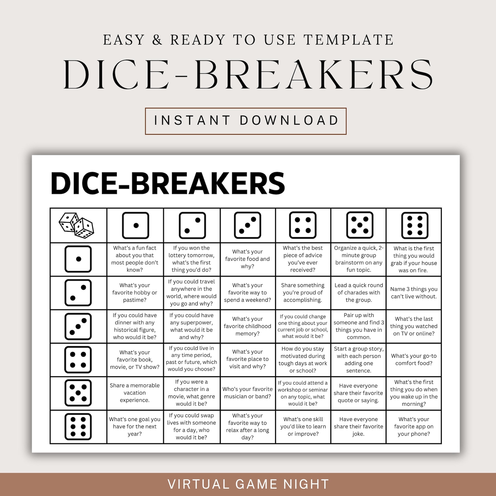 Dicebreakers: the Ultimate Icebreaker Game | Icebreaker Game | Printable Icebreaker | Office ...