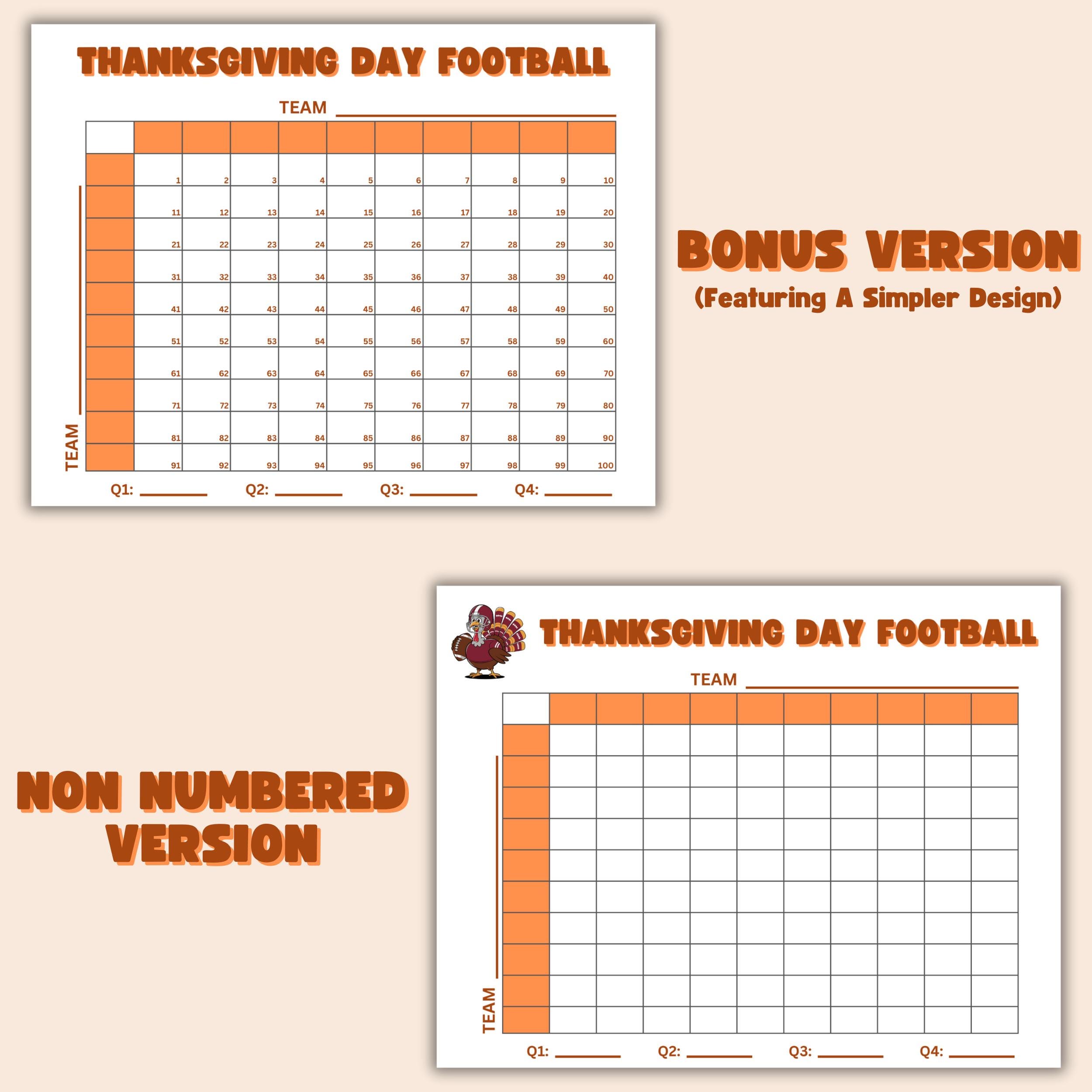 Thanksgiving Day Football Squares | Football Pool |football Squares ...