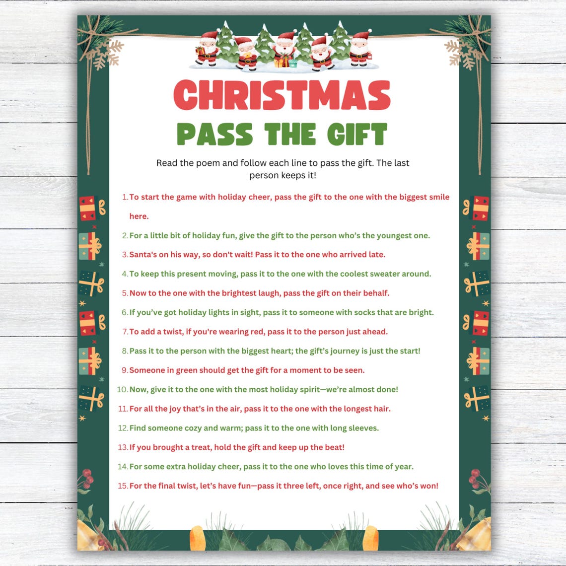 Christmas Pass the Gift Game | Printable Holiday Party Game for Family ...