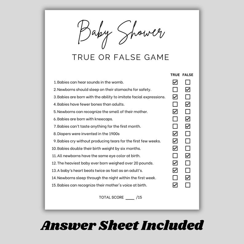 Baby Shower True or False Game | Printable Baby Shower Games | Baby ...