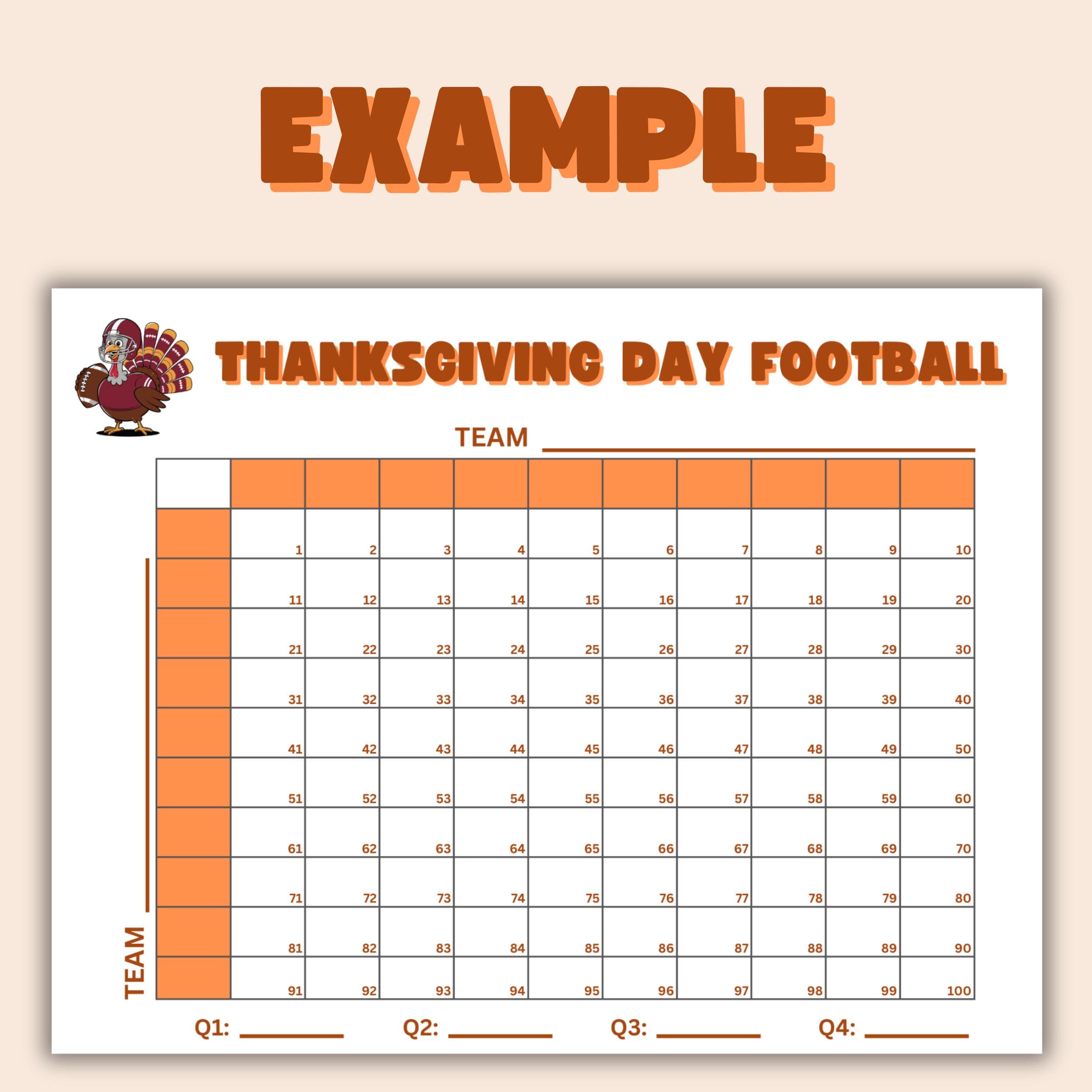 Thanksgiving Day Football Squares | Football Pool |football Squares ...