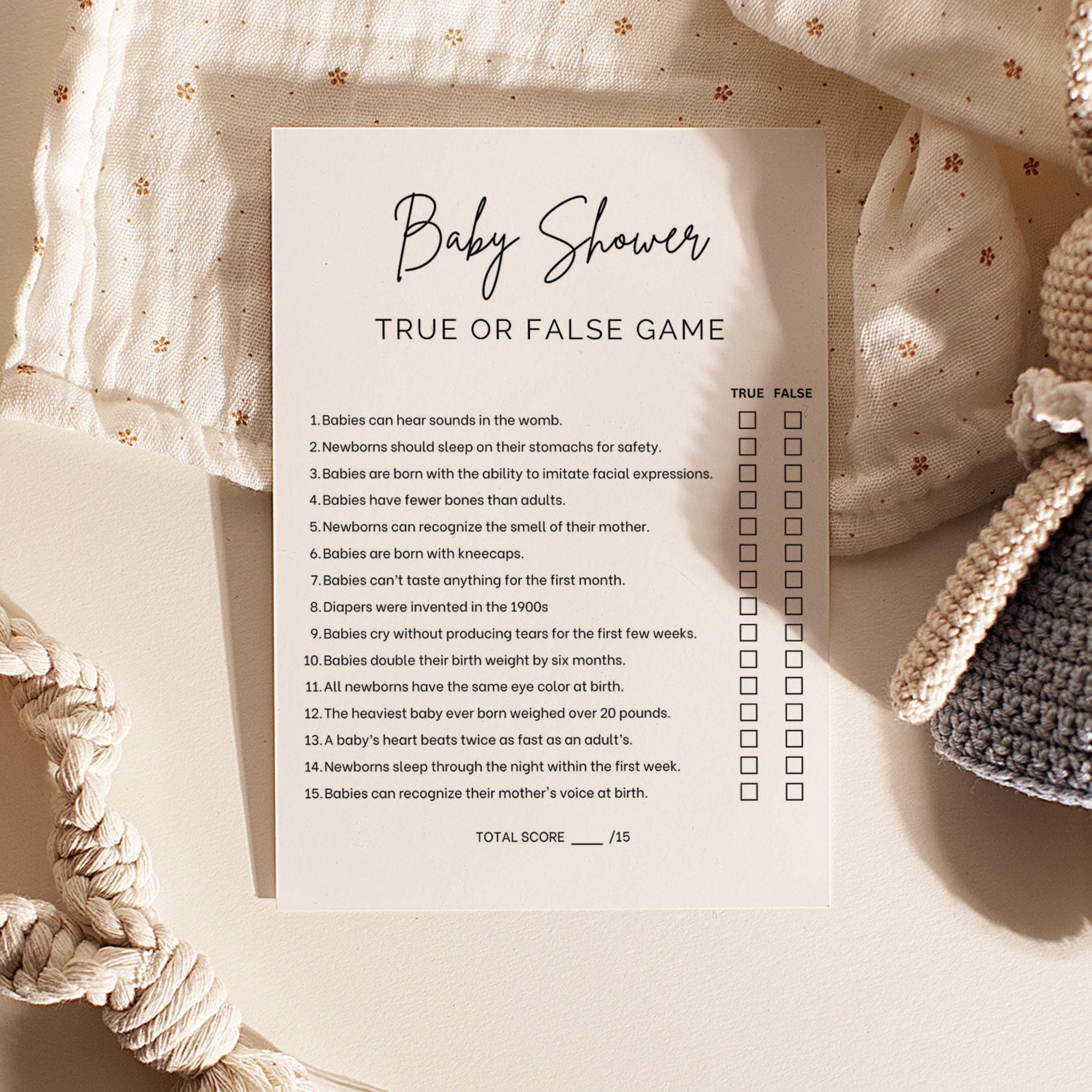 Baby Shower True or False Game | Printable Baby Shower Games | Baby ...