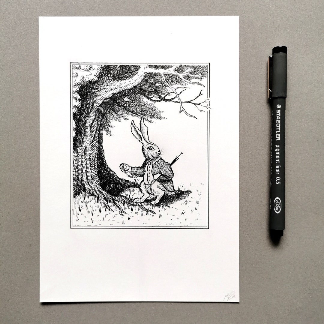 Inktober Ink Drawing "rabbit" Unique - Etsy