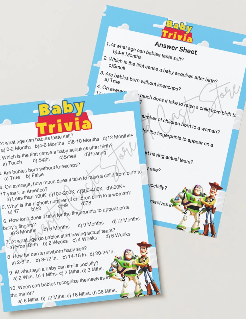 Baby Trivia | It's a Boy Story | Toy Story Baby Shower Game - Etsy