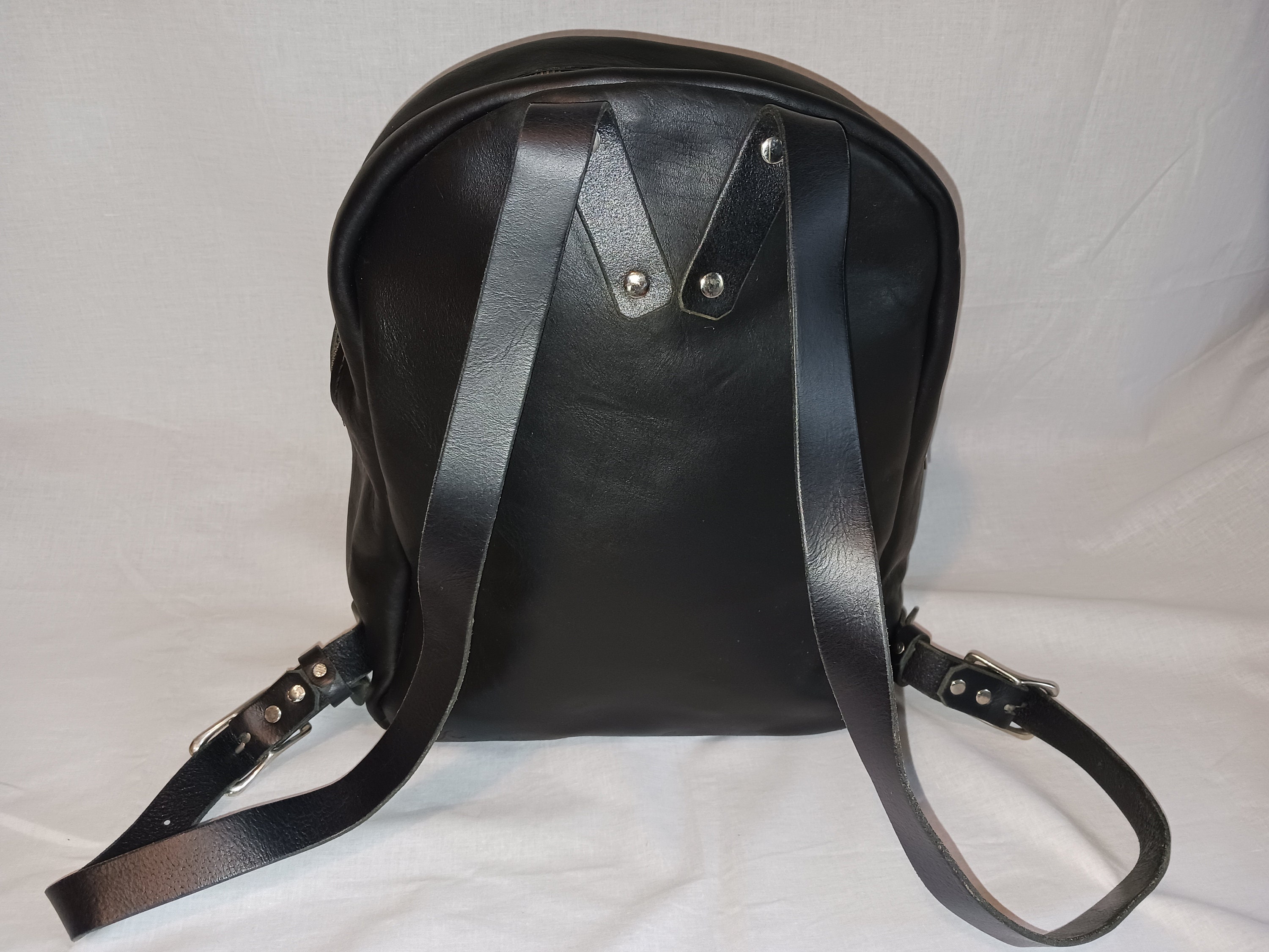 Hand Made Leather Backpack Black and Silver - Etsy