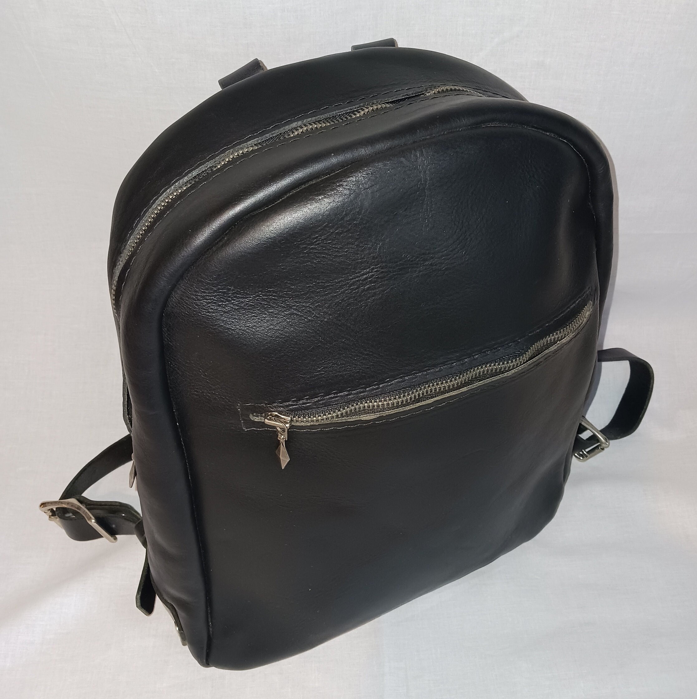 Hand Made Leather Backpack Black and Silver - Etsy