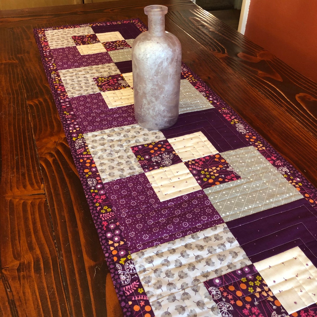 Quilted Purple and Gray Modern Squares Table Runner Long - Etsy