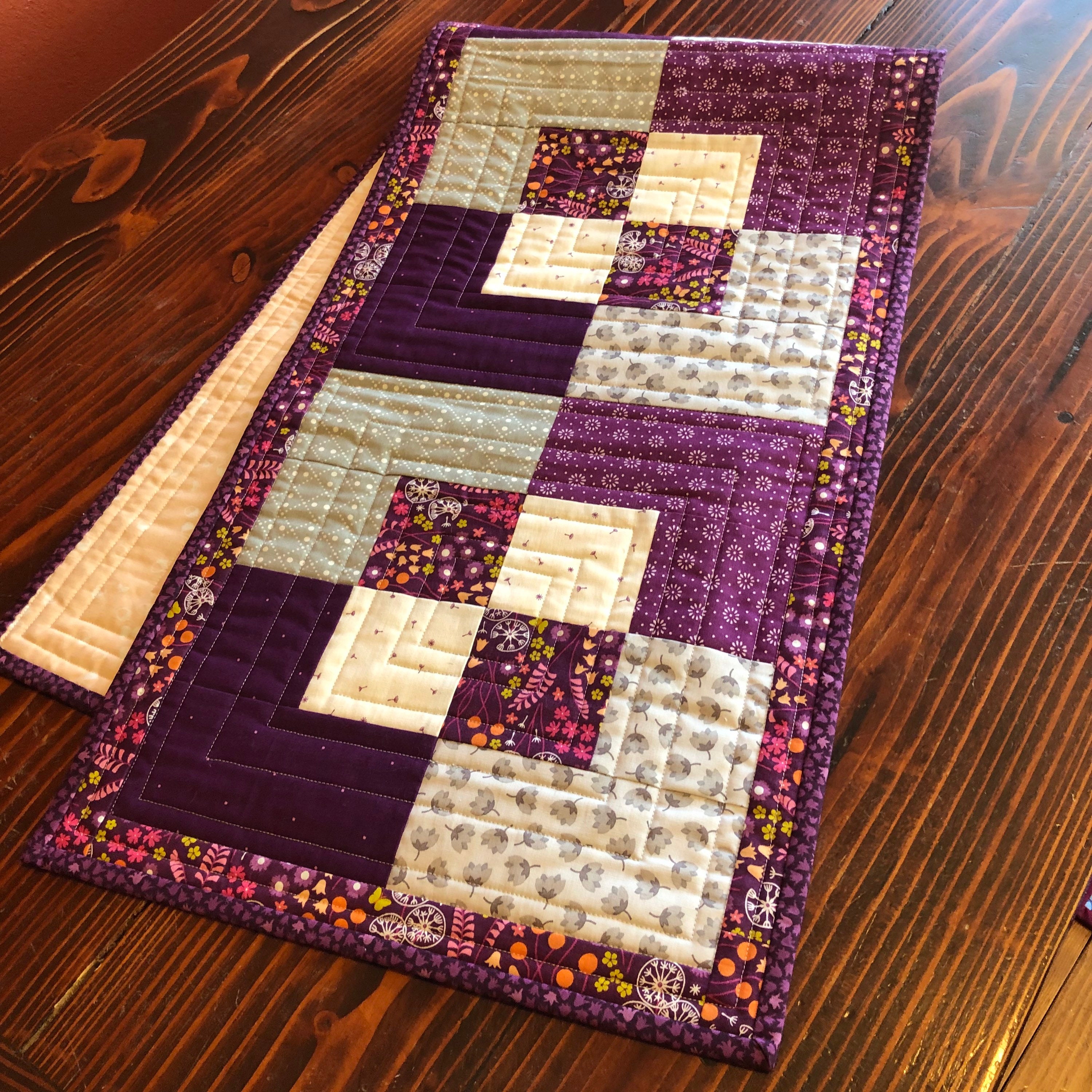 Quilted Purple and Gray Modern Squares Table Runner Long - Etsy