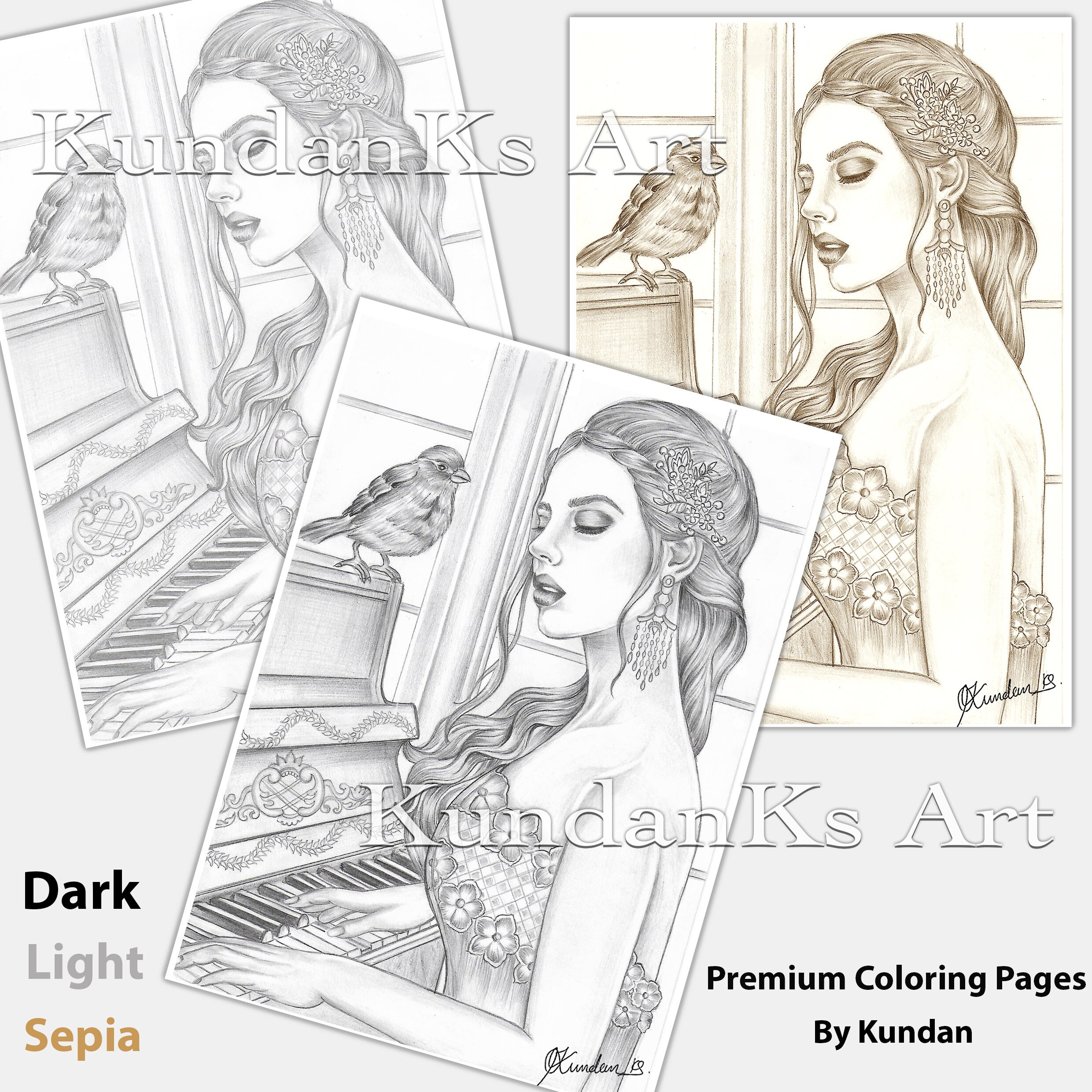Four Pack of Musical Bundle Art | Adult Coloring Pages | Premium ...
