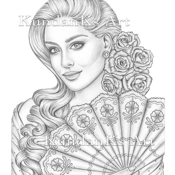 Maria Adult Coloring Page Portrait Coloring Grayscale | Etsy UK
