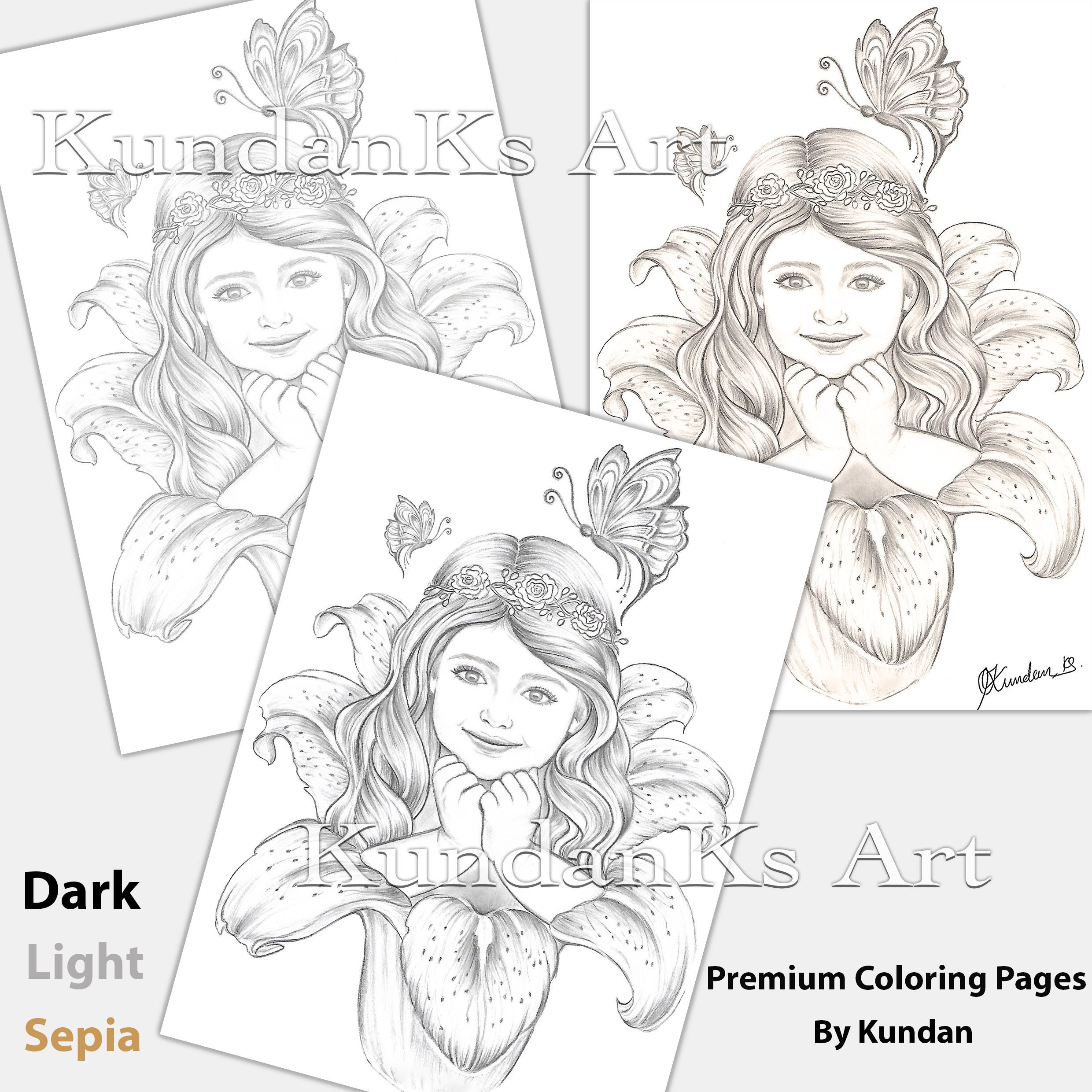 Premium Coloring Page for Adults and Kids Portrait Coloring | Etsy