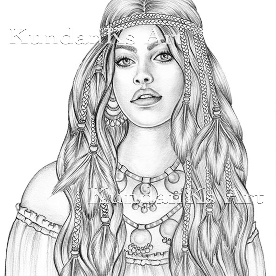 Hazel | Adult Coloring Pages | Boho Premium Coloring Page |line Art ...