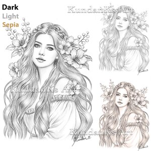 Katherine| Adult Coloring Page| Portrait Coloring | Grayscale Coloring ...