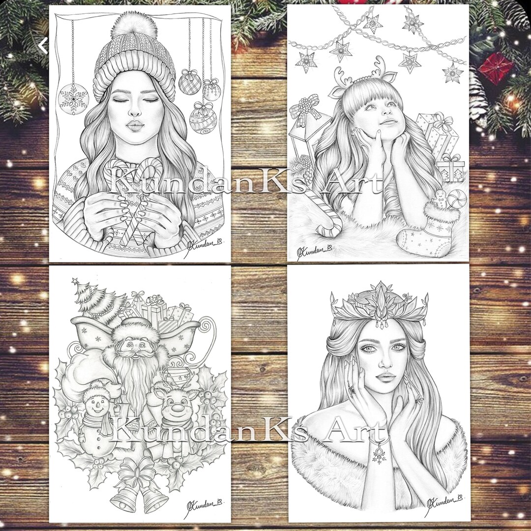 Christmas Pack Premium Coloring Pages | Four Pack of Christmas Bundle ...
