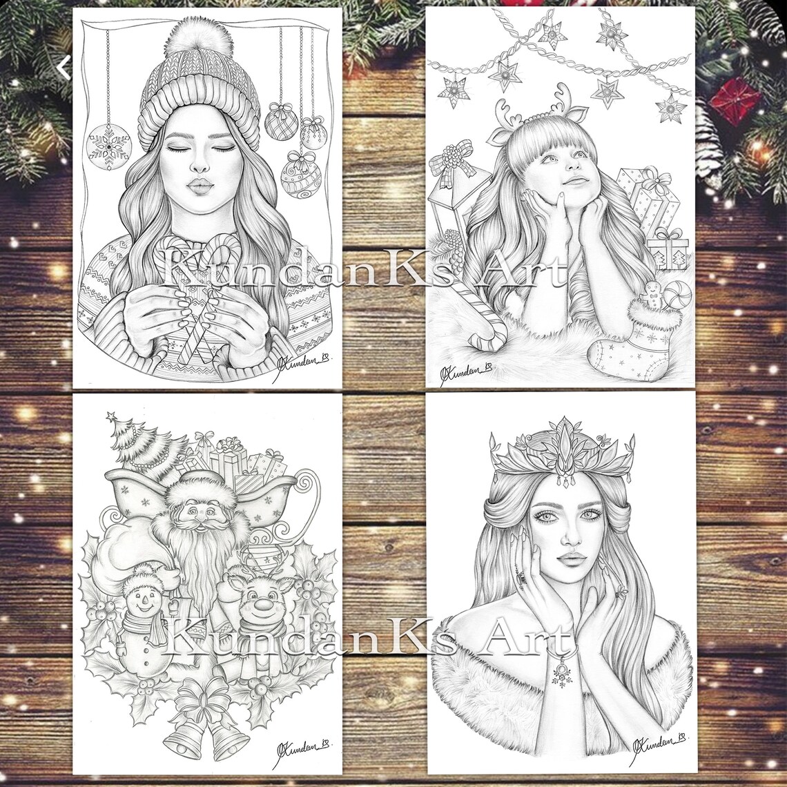 Christmas Pack Premium Coloring Pages Four Pack of Christmas - Etsy