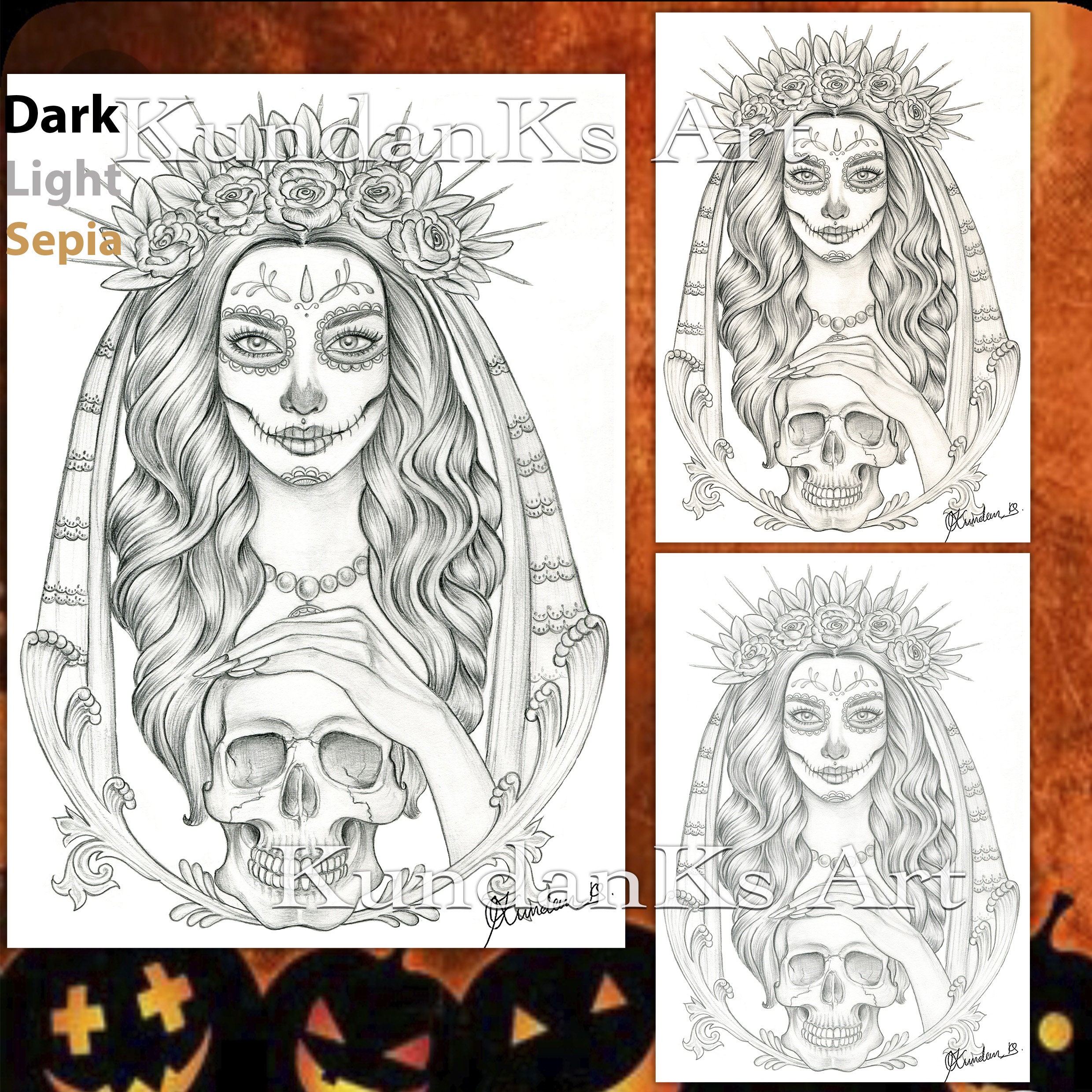 Halloween Bride Adult coloring pages Premium coloring | Etsy