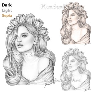 Tulip Adult Coloring Page Portrait Coloring Grayscale Coloring instant ...