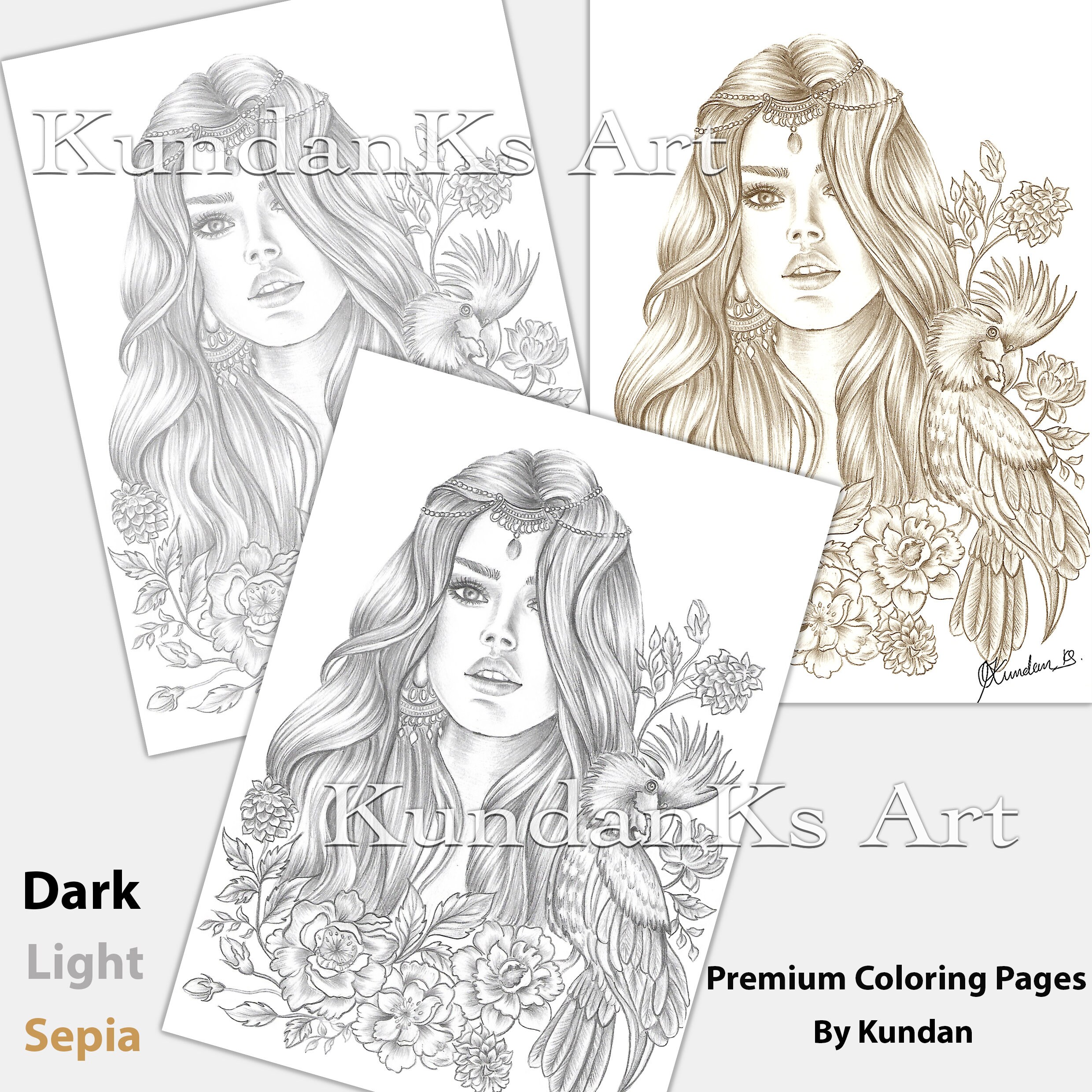 Five Pack of Beauty Bundle Art | Adult Coloring Pages | Premium ...