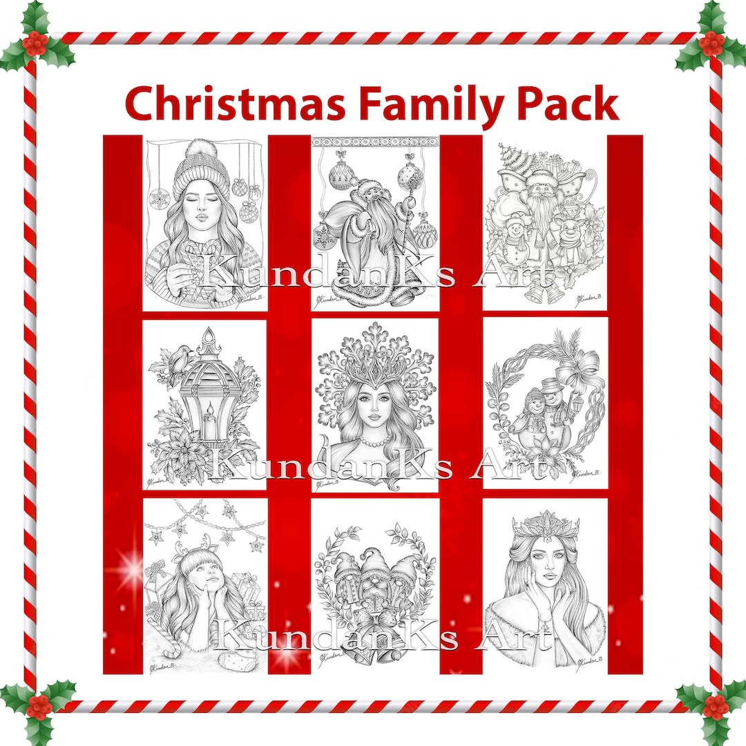 Christmas Family Pack |premium Coloring Pages | Nine Pack of Christmas ...