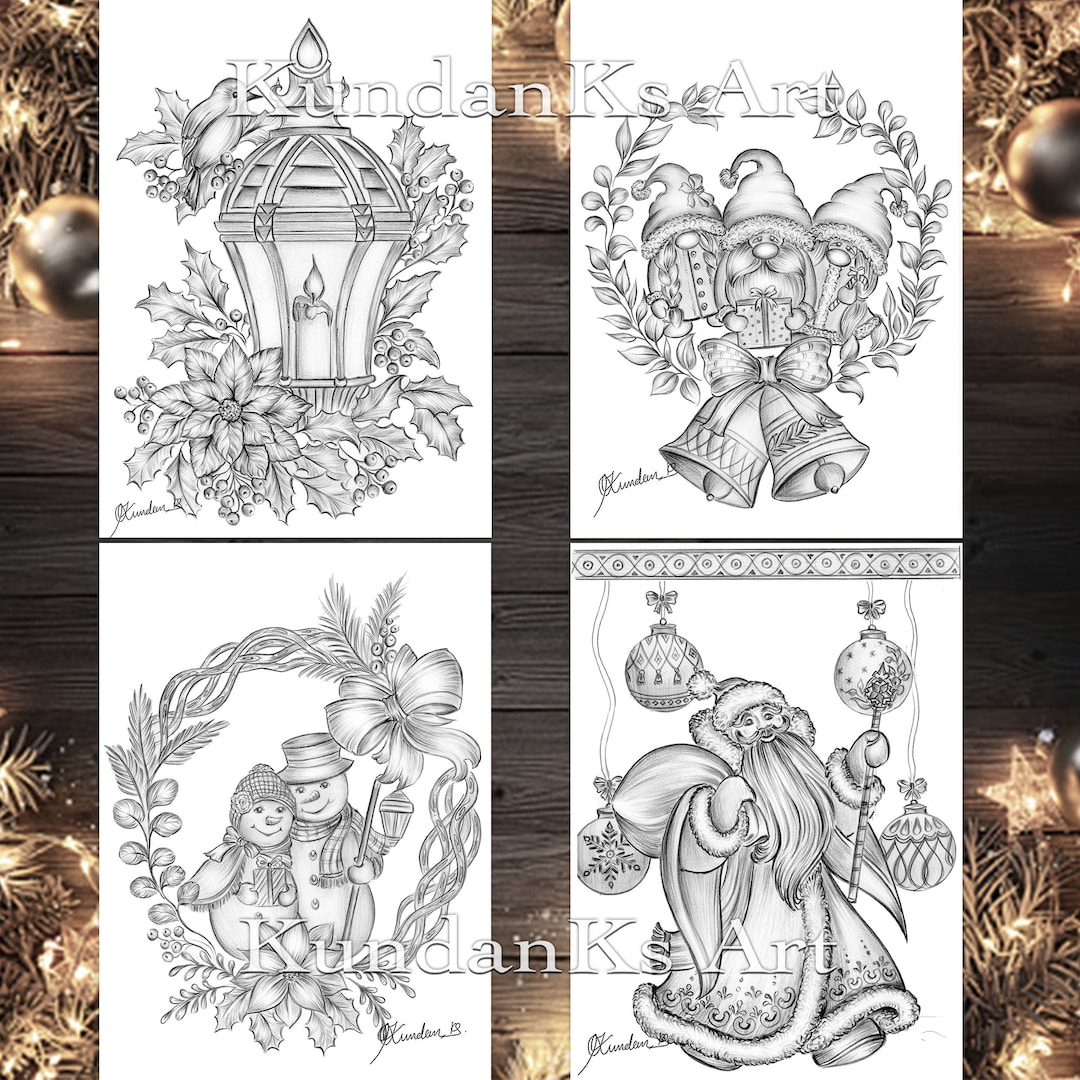 Cute Christmas Pack Premium Coloring Pages | Four Pack of Christmas ...