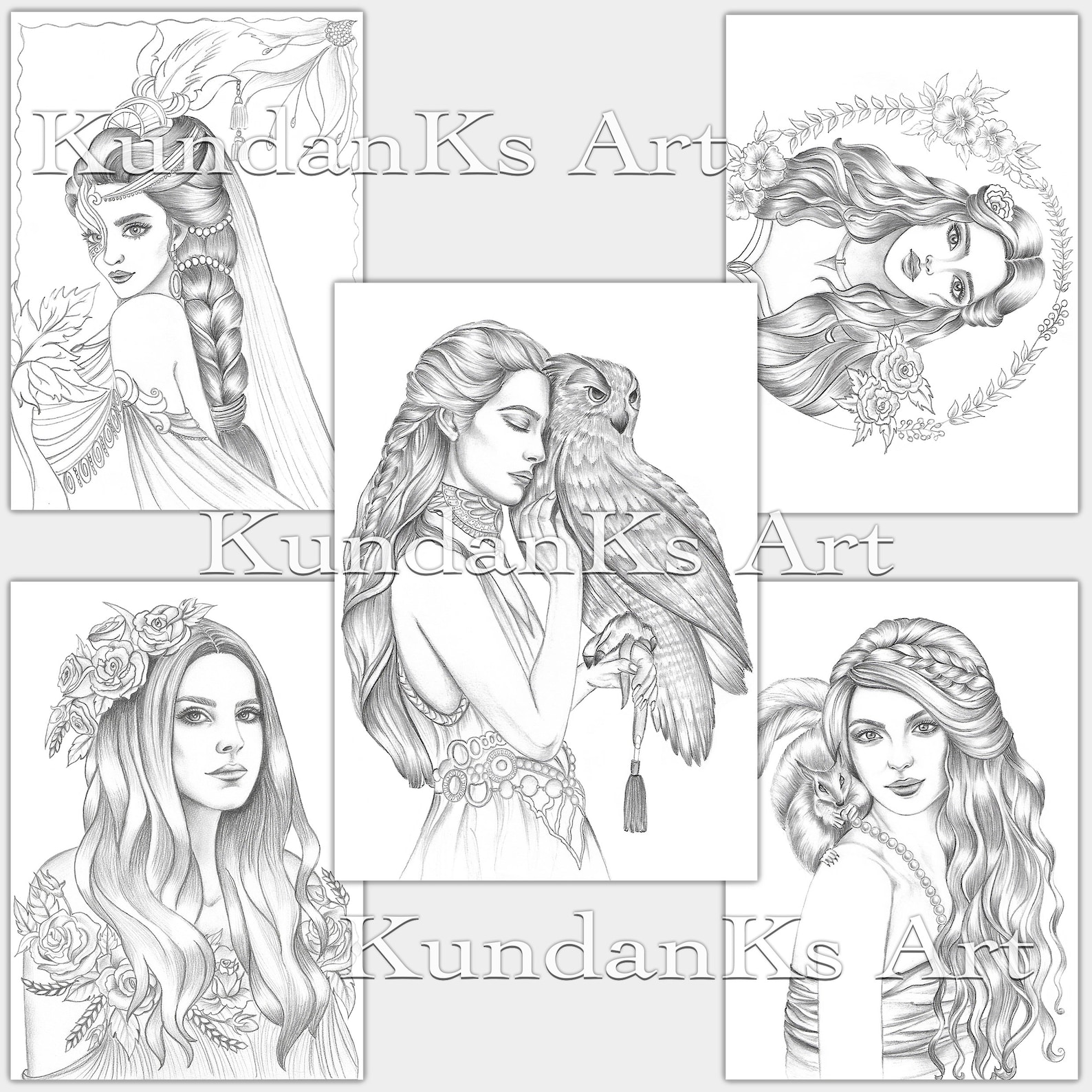 Five Pack of Premium Bundle Art Adult Coloring Pages | Etsy