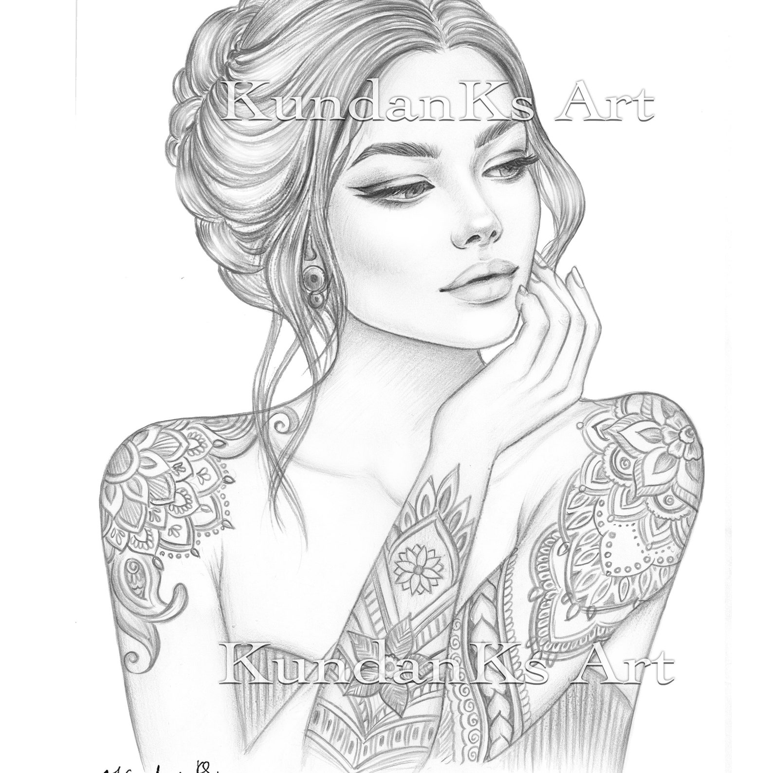 Anastasia Adult Coloring Page Portrait Coloring Handmade Art Grayscale ...