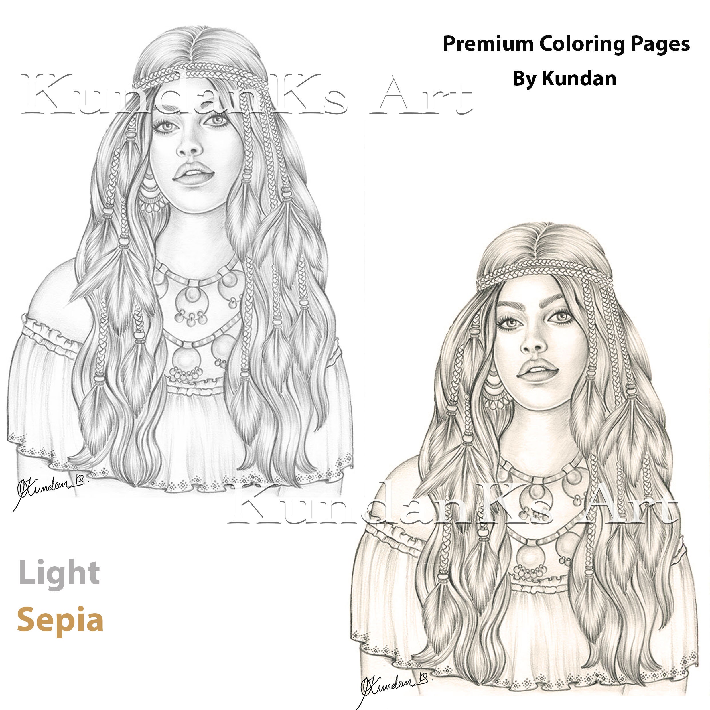 Hazel Adult Coloring Pages Boho Premium Coloring Page - Etsy