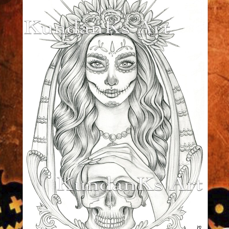 Halloween Bride Adult Coloring Pages Premium Coloring Pages | Etsy