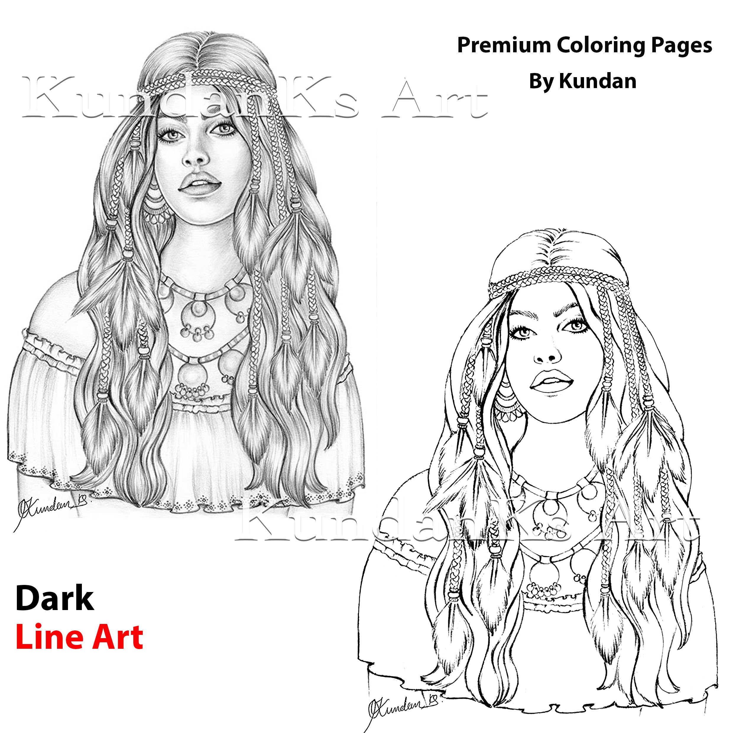Hazel Adult Coloring Pages Boho Premium Coloring Page - Etsy