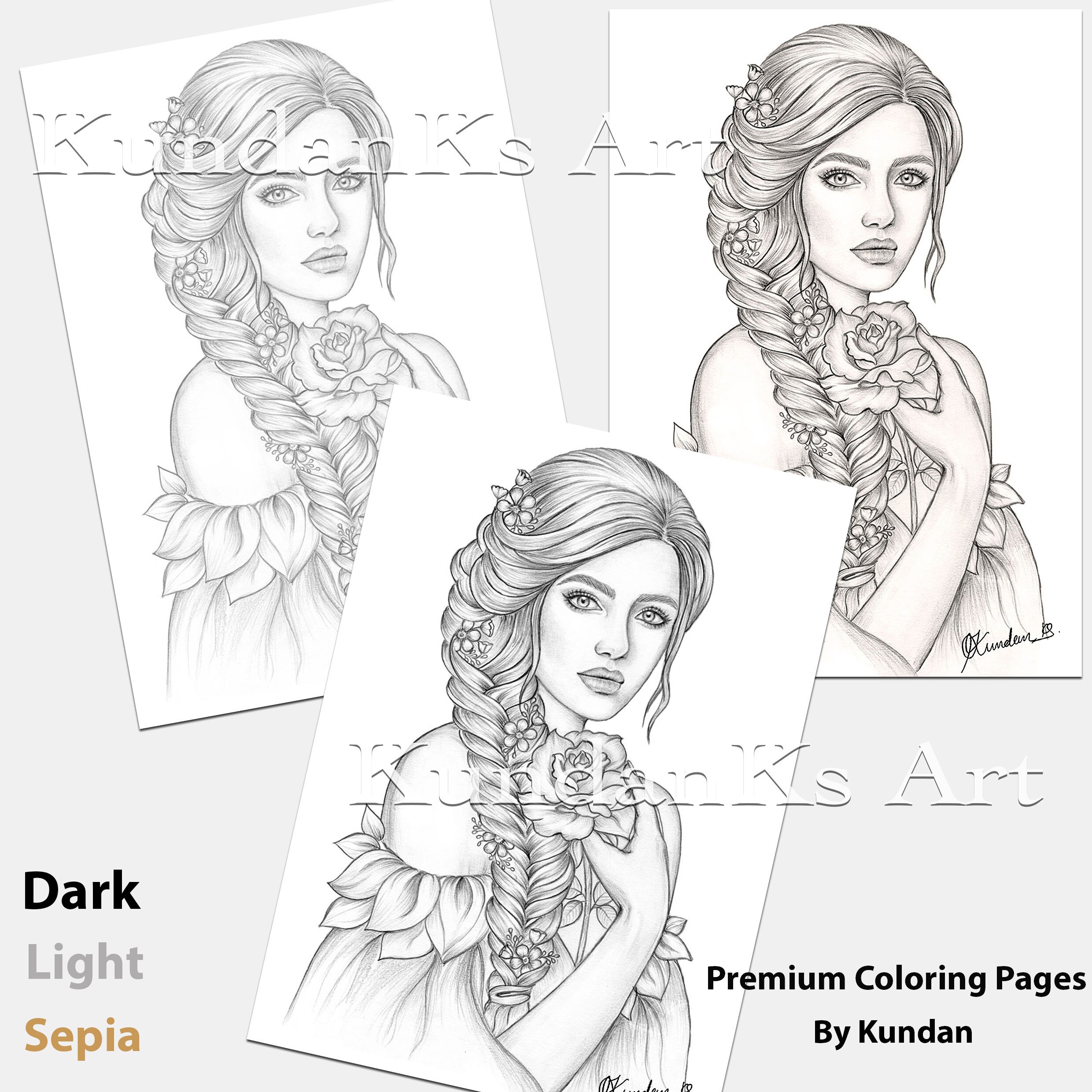 Five Pack of Beauty Bundle Art | Adult Coloring Pages | Premium ...