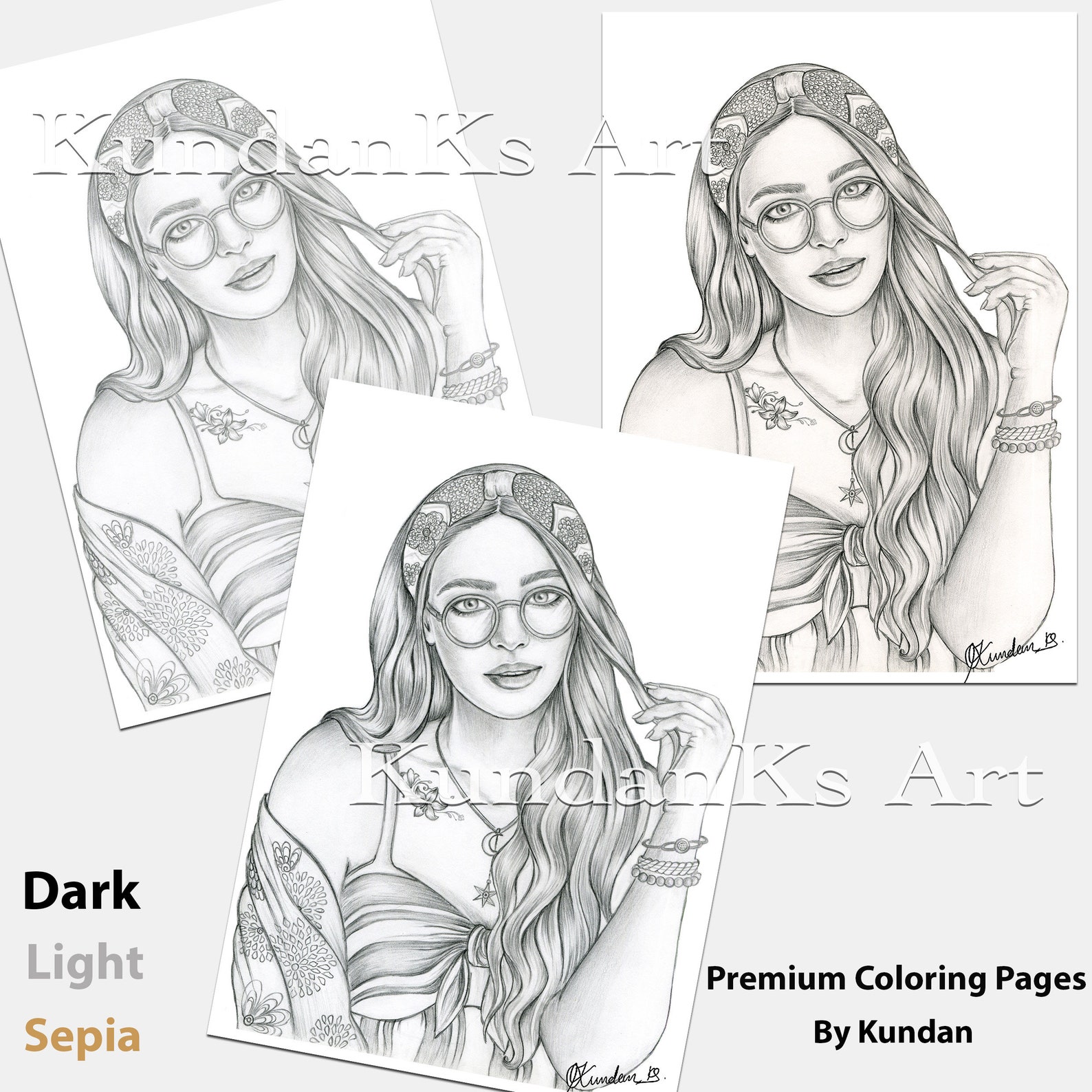 Five Pack of Beauty Bundle Art | Adult Coloring Pages | Premium ...