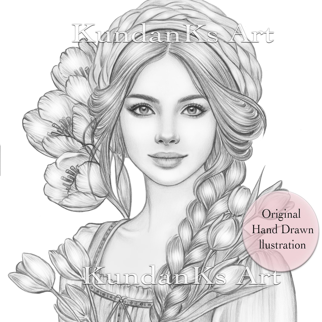 Claire| Adult Coloring Page| Portrait Coloring | Grayscale Coloring ...