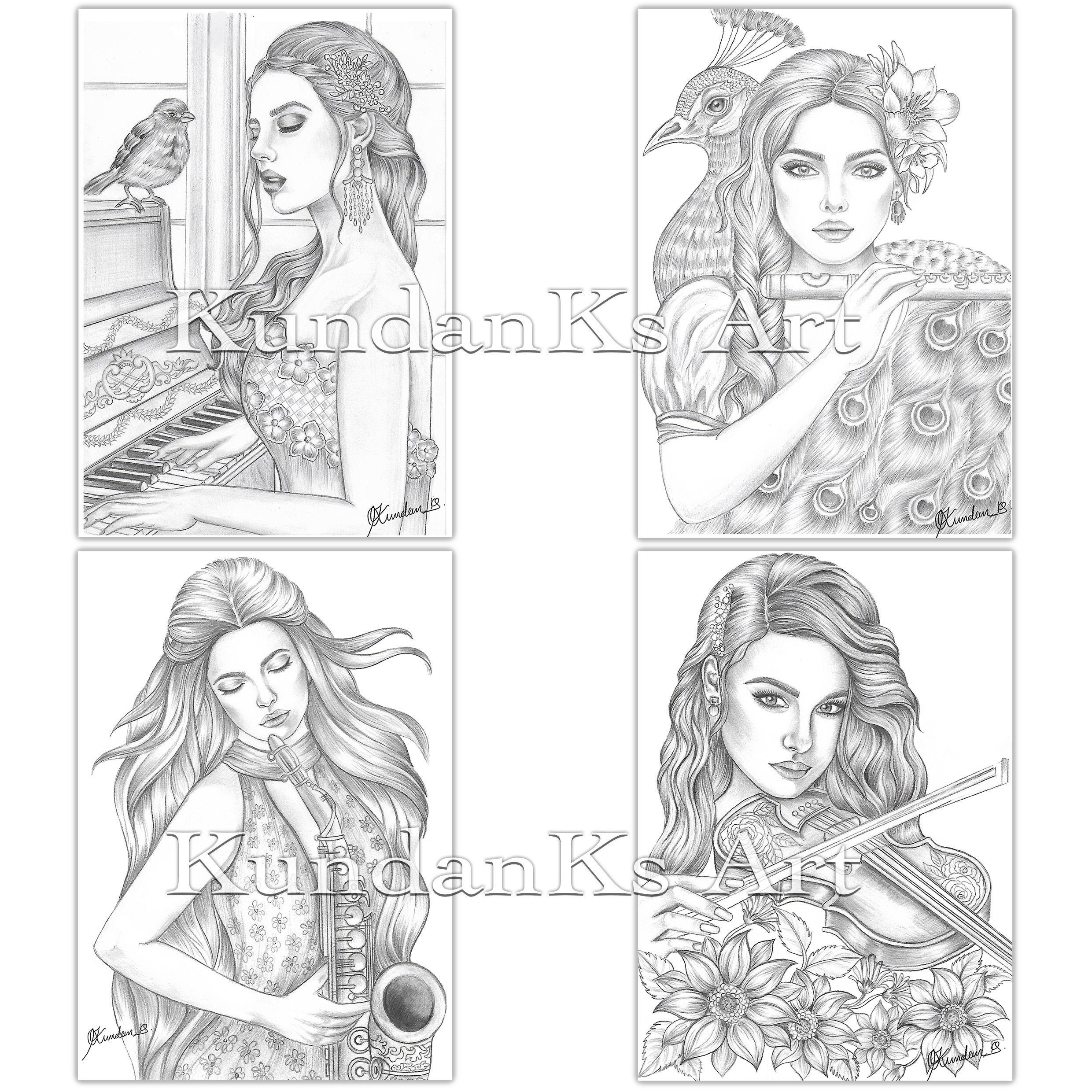 Four Pack of Musical Bundle Art Adult Coloring Pages - Etsy
