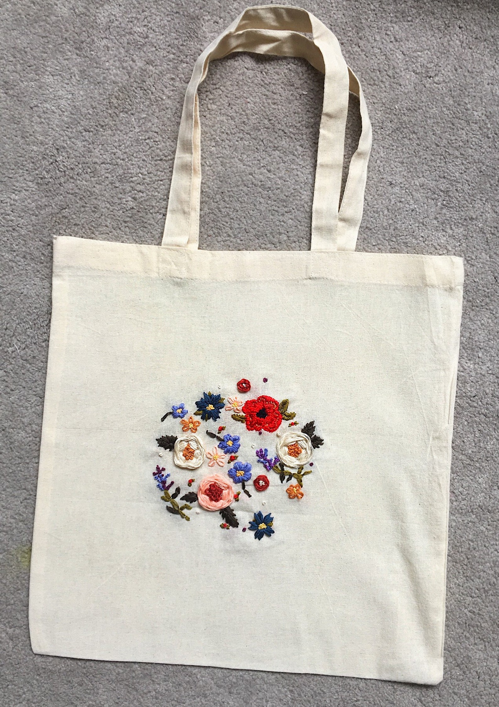 Hand Embroidered Flower Tote Bag - Etsy