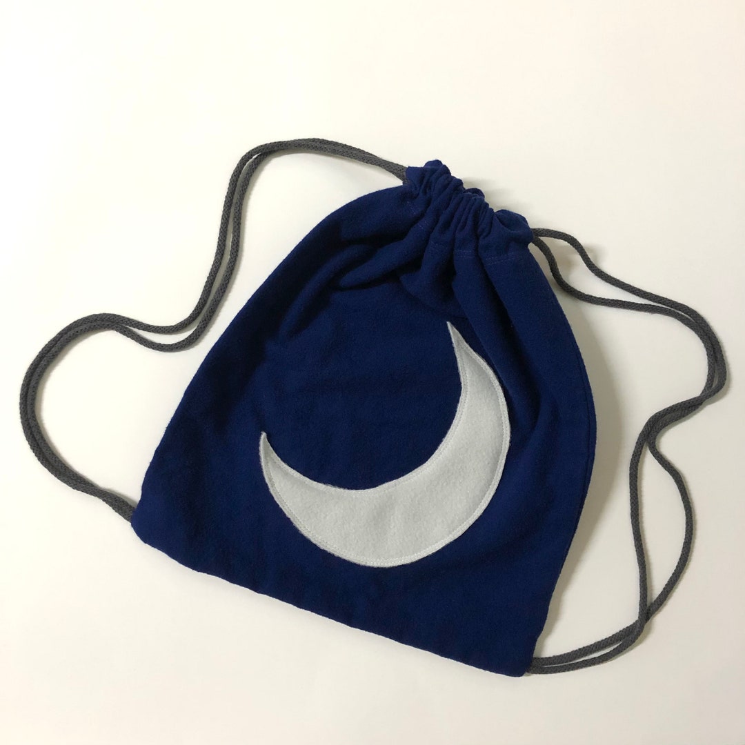 Kids Navy Moon Drawstring Backpack - Handmade Bag Made From Upcycled ...