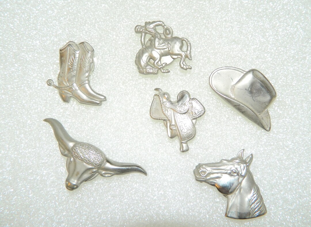 Western Cowboy Vintage Lot of 6 Metal Button Covers Hat, Horse, Rodeo ...