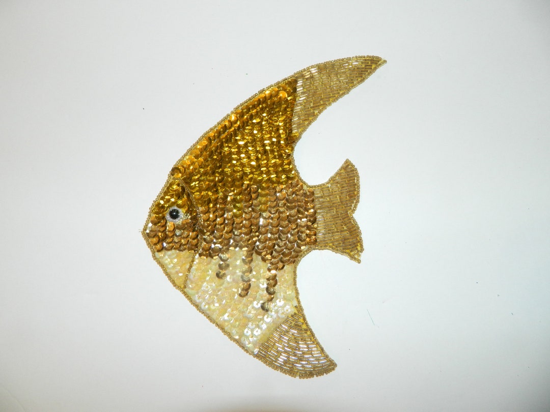 Vintage Large Gold Fish Sequin Beaded Applique 1990 - Etsy