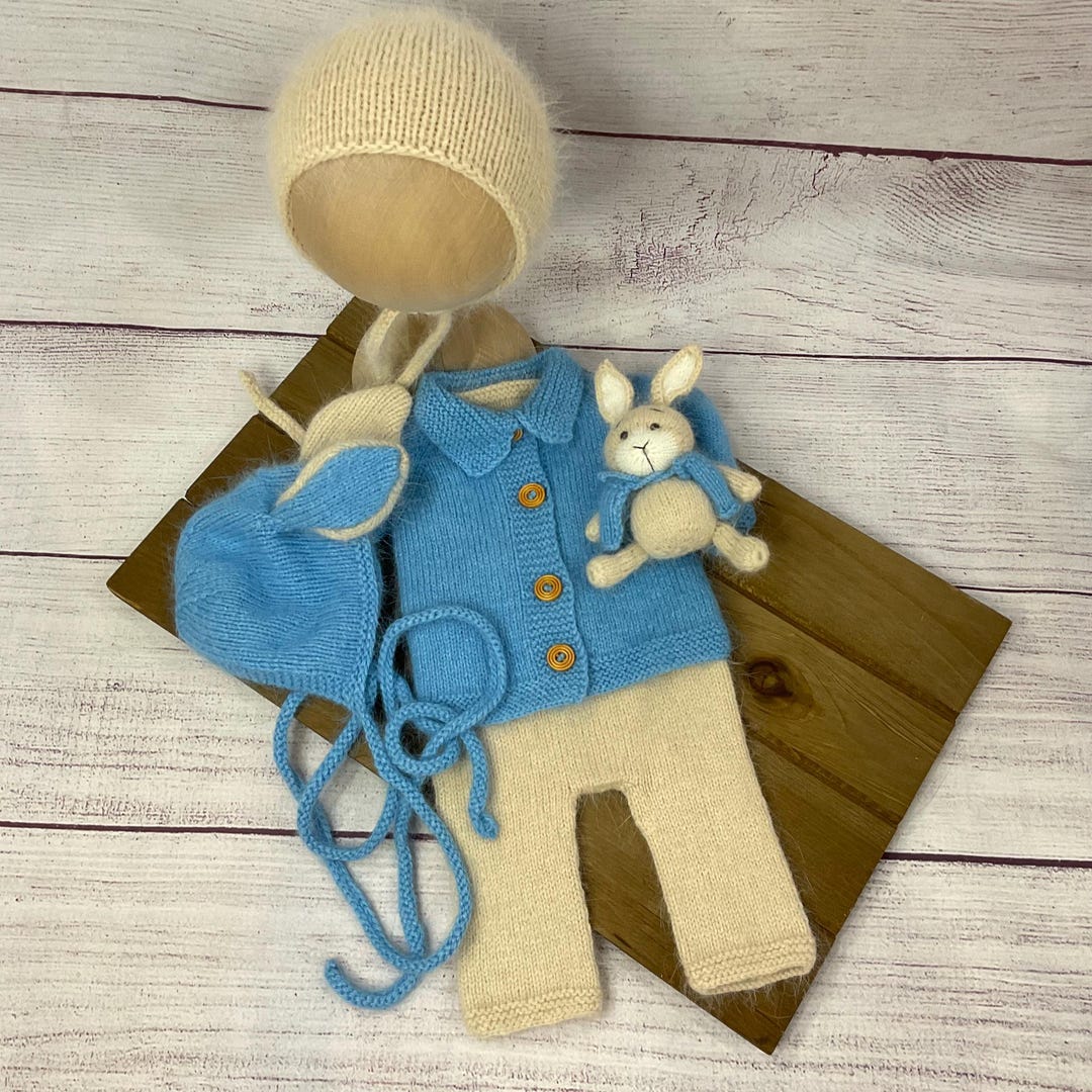 Newborn Baby Rabbit Outfit Set and Toy- Angora Baby Bunny Peter Outfit ...