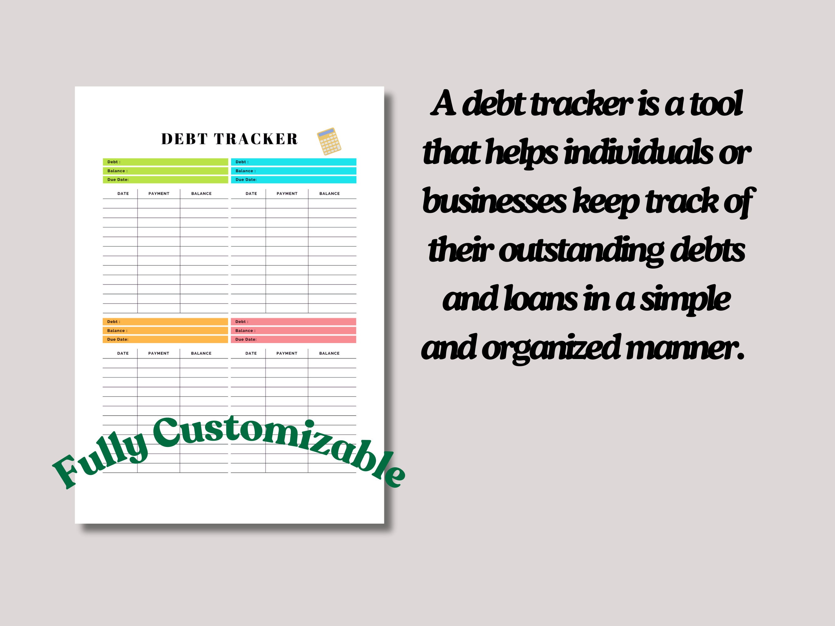 Editable Minimal Debt Tracker - Etsy
