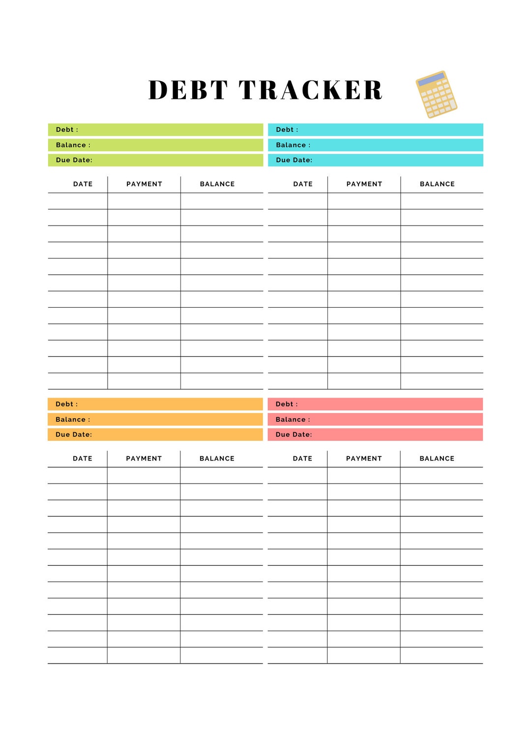 Editable Minimal Debt Tracker - Etsy