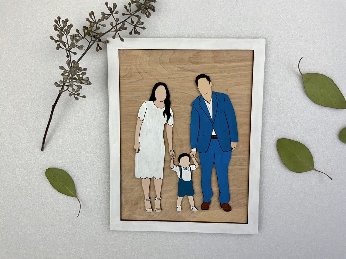 Family Wood Portrait, Custom Family Portrait Illustration, Family ...