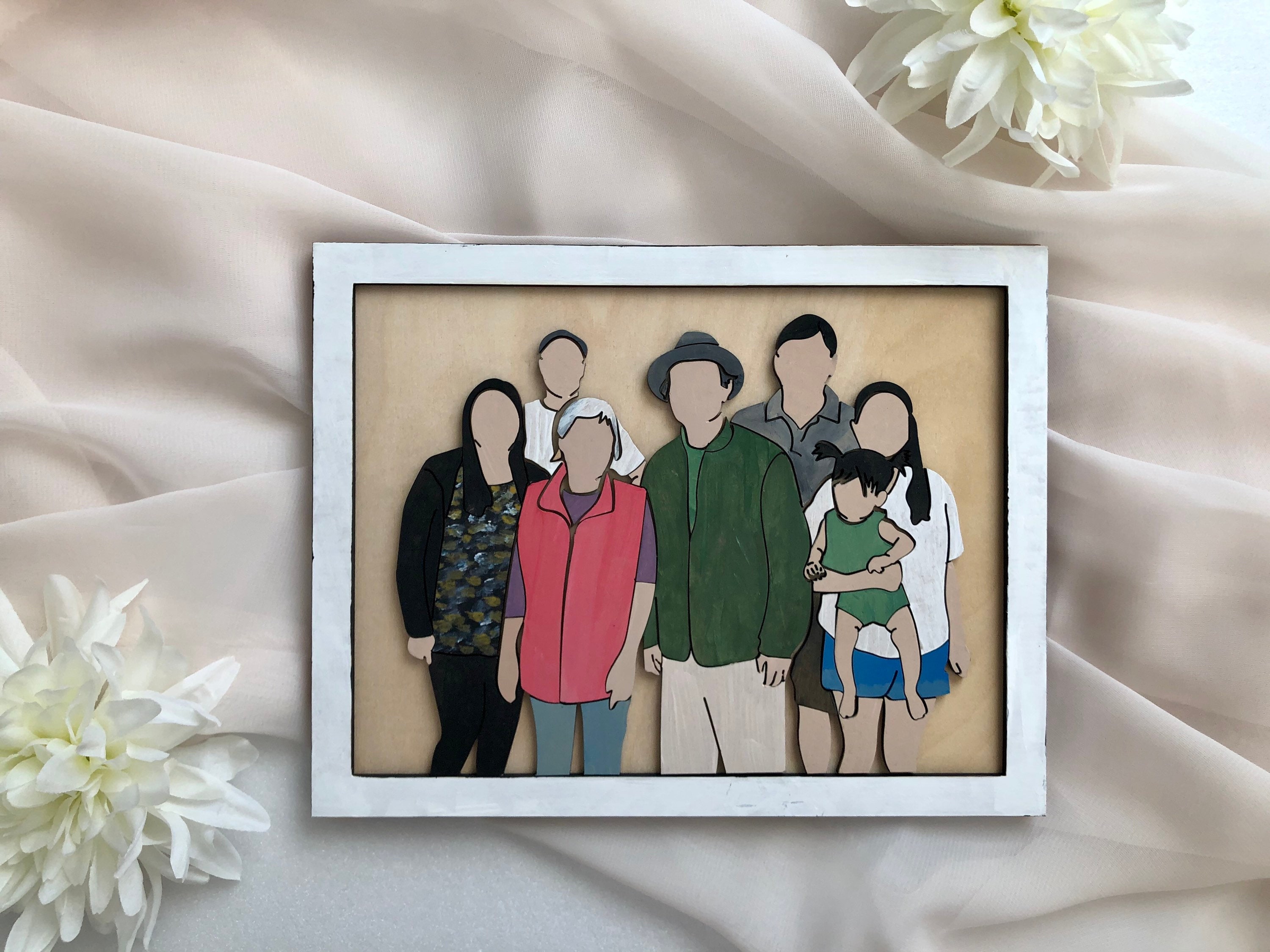 Family Wood Portrait, Custom Family Portrait Illustration, Family ...