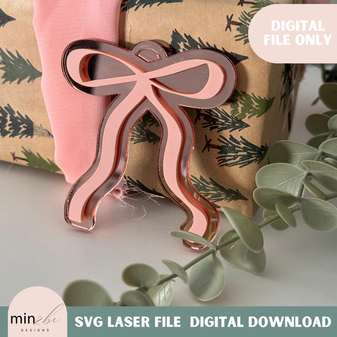Romantic Bow Coquette Laser Cut Digital Design, Long Ribbon Bow, Modern ...