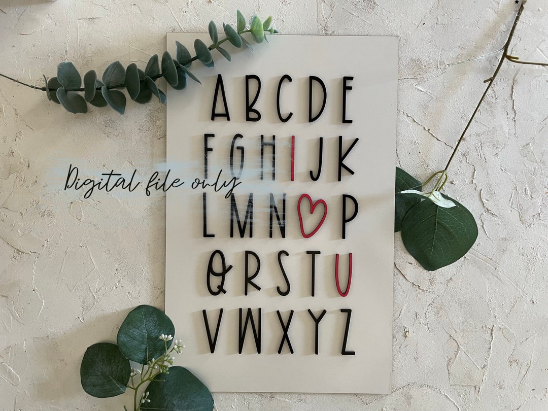 Alphabet Chart I Heart You Modern Alphabet Design Minimalist - Etsy