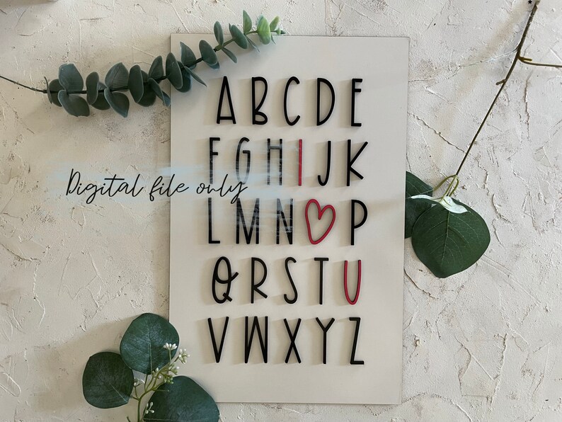 Alphabet Chart I Heart You Modern Alphabet Design Minimalist | Etsy
