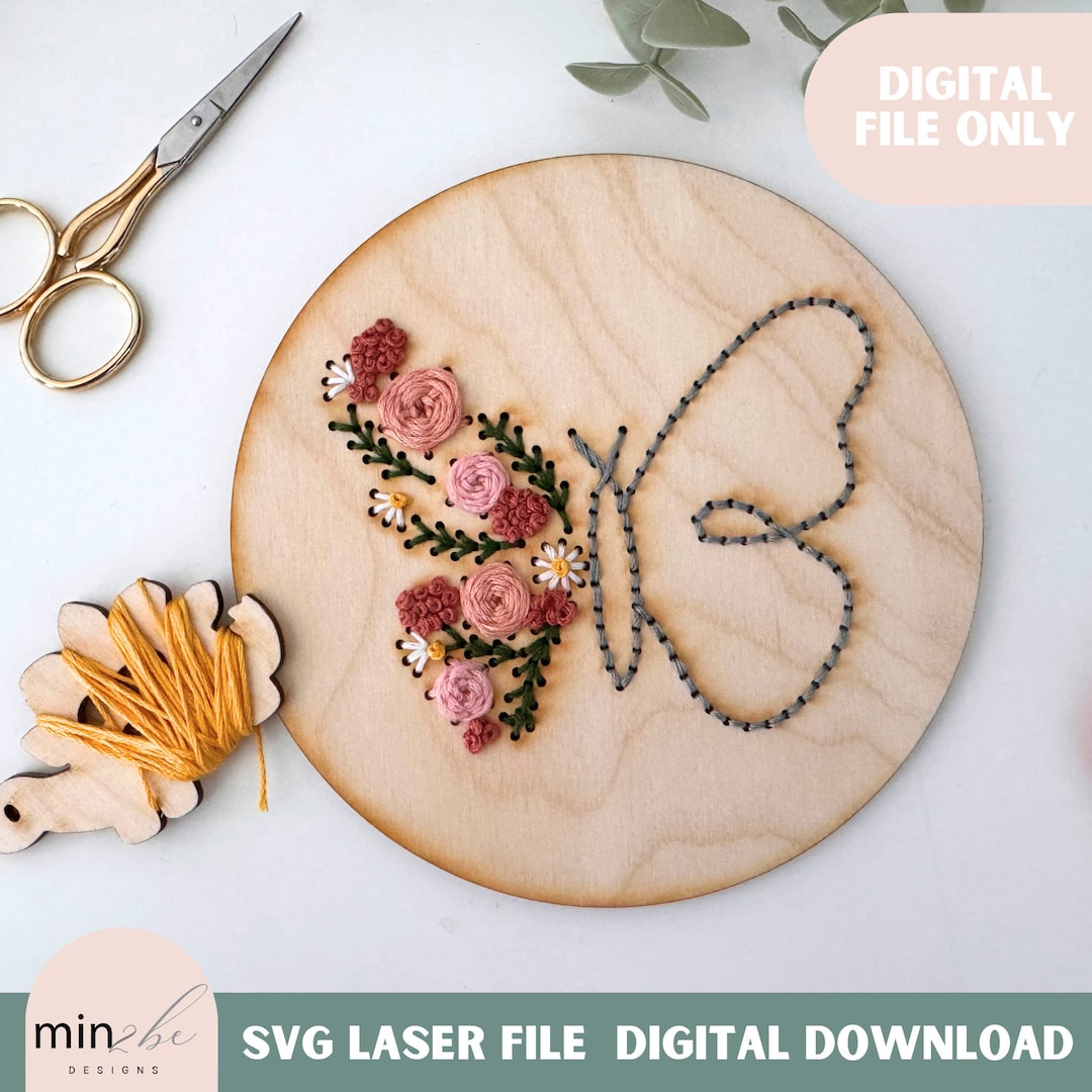 Wood Embroidery Butterfly Flower Template Digital Svg File, Embroidery ...