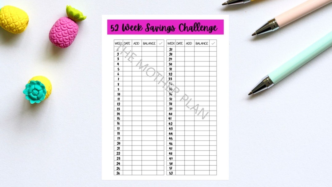 52 Week Challenge | Savings Tracker | Printable | Instant Download - Etsy