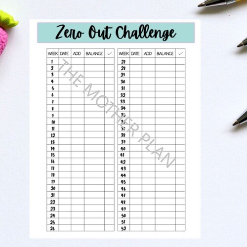 Zero Out 52 Weeks Savings Challenge & Tracker Zero Out - Etsy