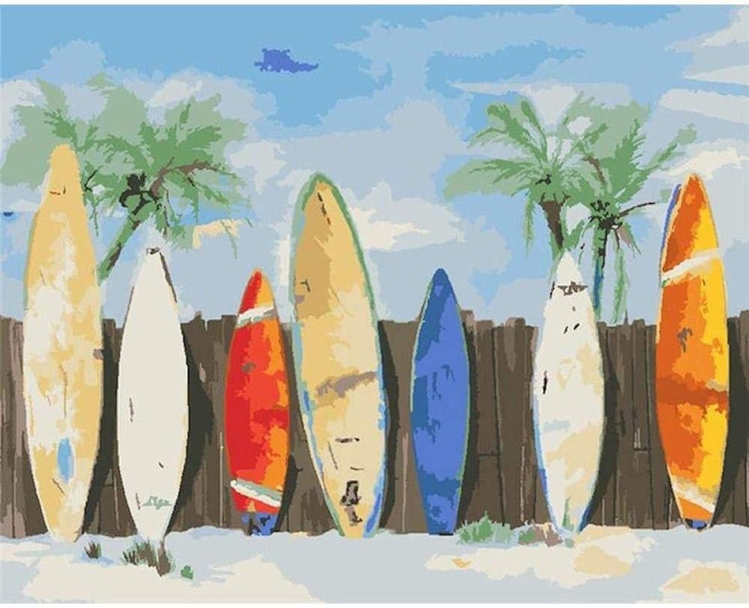 ROLLED Paint by Numbers Surfboards 40x50cm DIY Painting Kit Same Day ...